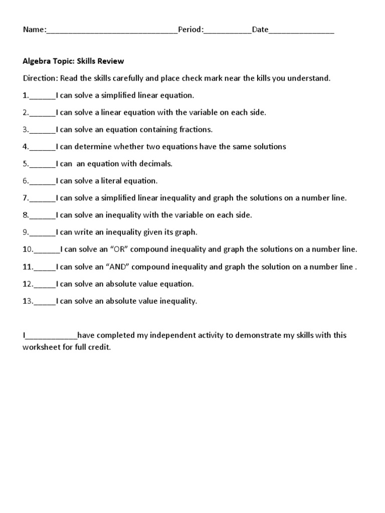 Alg Topic Skills Review | PDF
