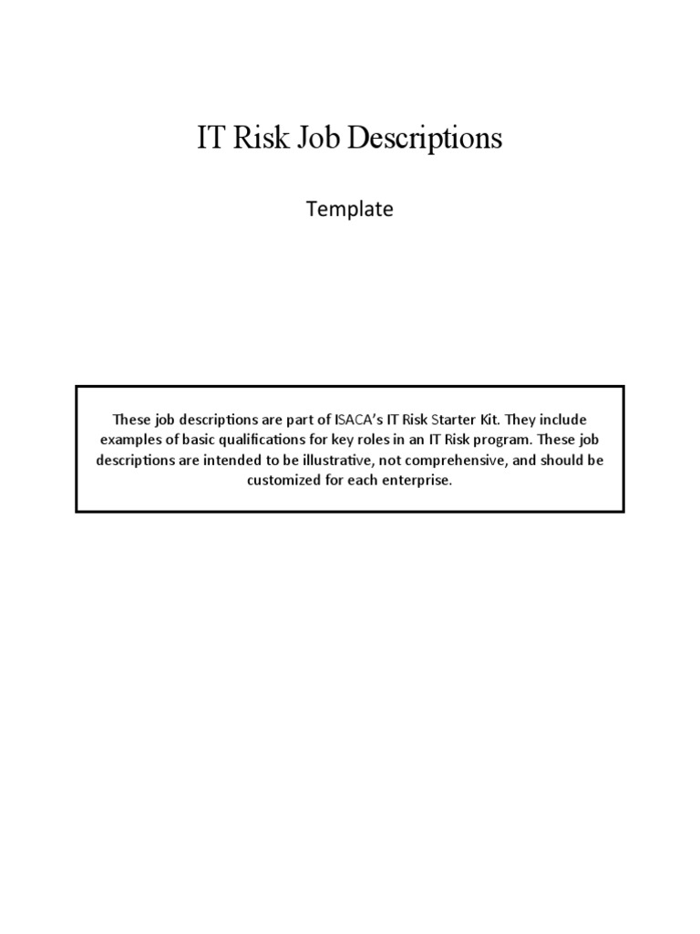 IT Risk Job Descriptions | PDF | Risk | Risk Management