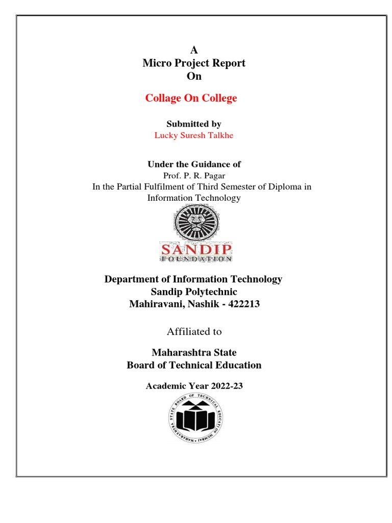 Collage On College: A Micro Project Report On | PDF | Multimedia | Collage