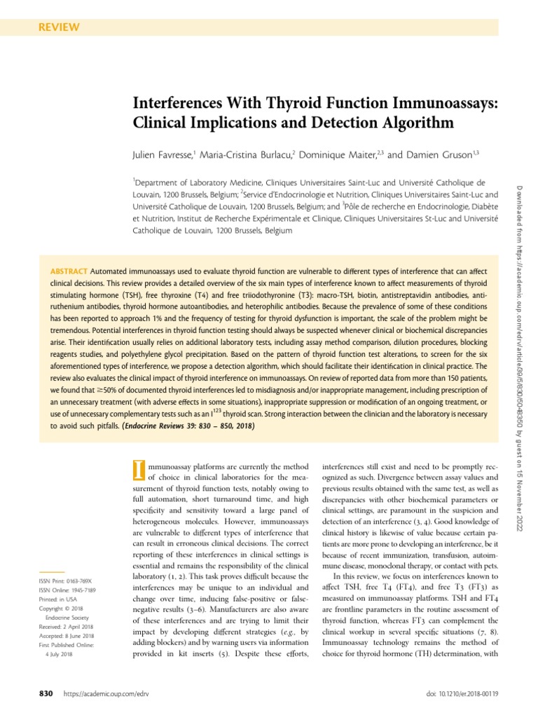 Interferences With Thyroid Function Immunoassays | PDF | Thyroid ...