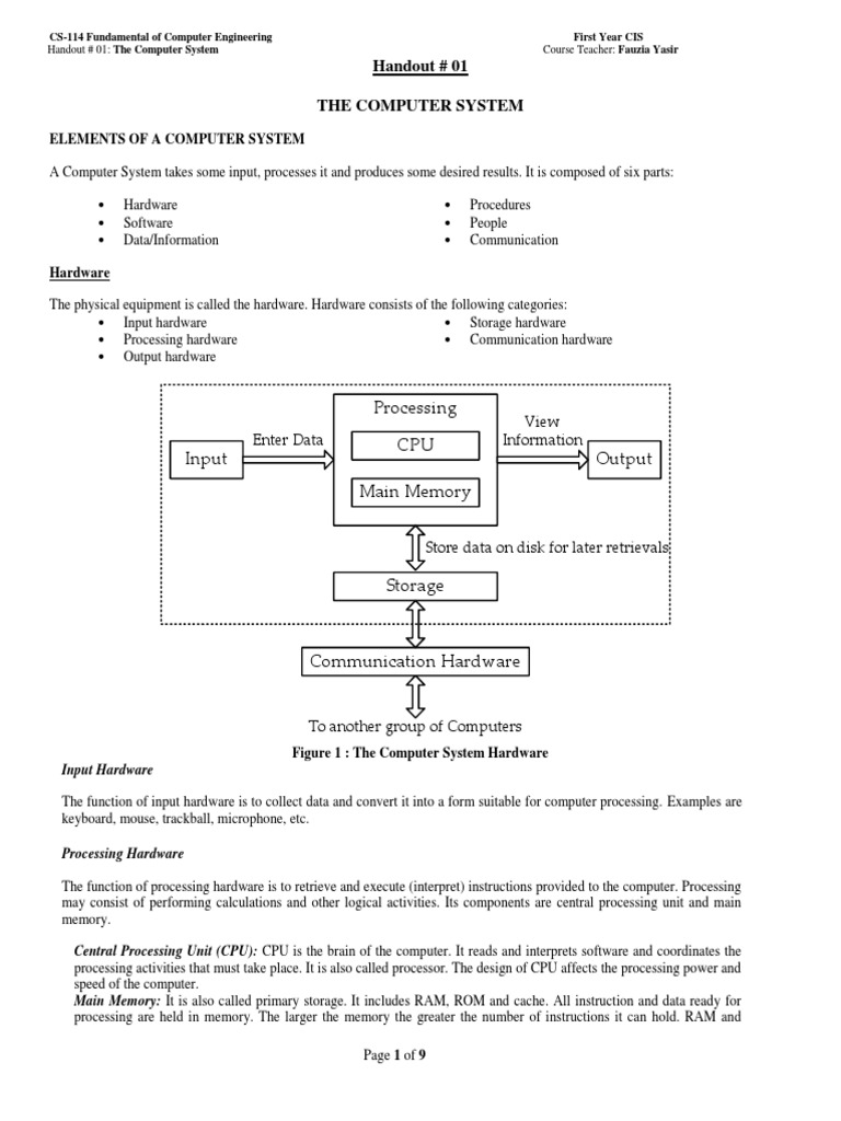 The Computer System Pdf Computer Data Storage Central Processing Unit
