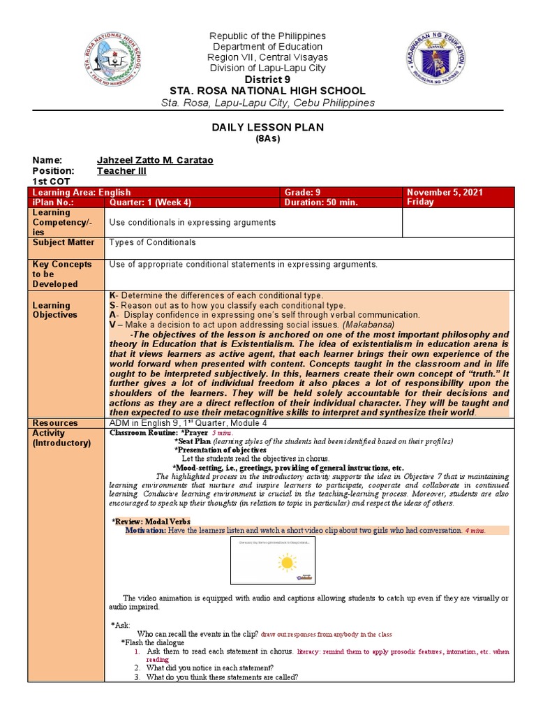 Iplan For COT Q1 | PDF | Learning | Body Language