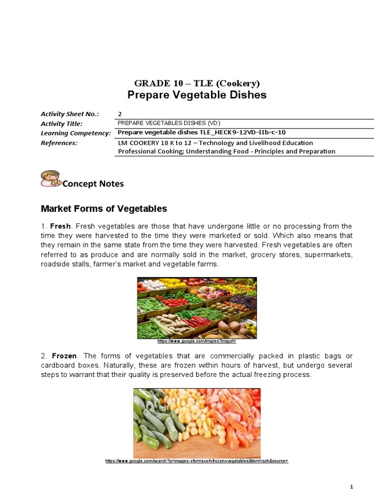 Grade 10 TLE: Preparing Vegetable Dishes | PDF | Cooking | Vegetables