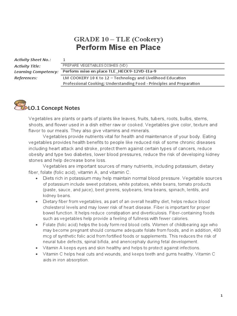 PREPARE VEGETABLE MISE EN PLACE | PDF | Vegetables | Foods