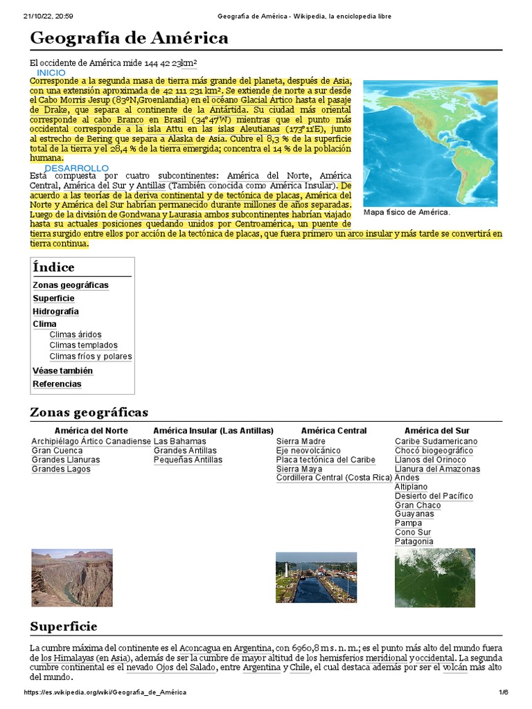 Geografía de América - Wikipedia, la enciclopedia libre | PDF | Andes ...