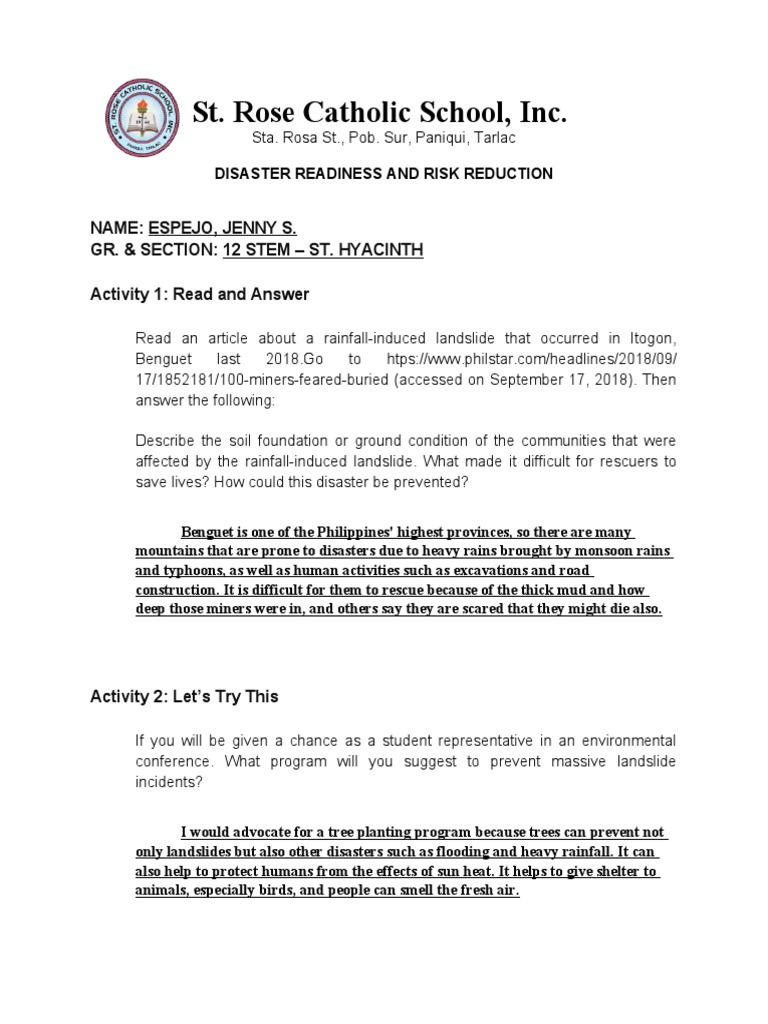 Activity 1&2 in DRRM (Q4) | PDF