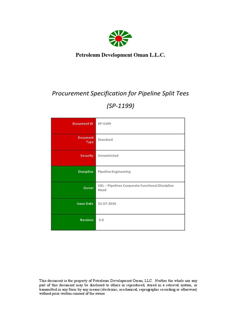 SP-1199 - V 3 Procurement Specification For Pipeline Split Tees | PDF ...