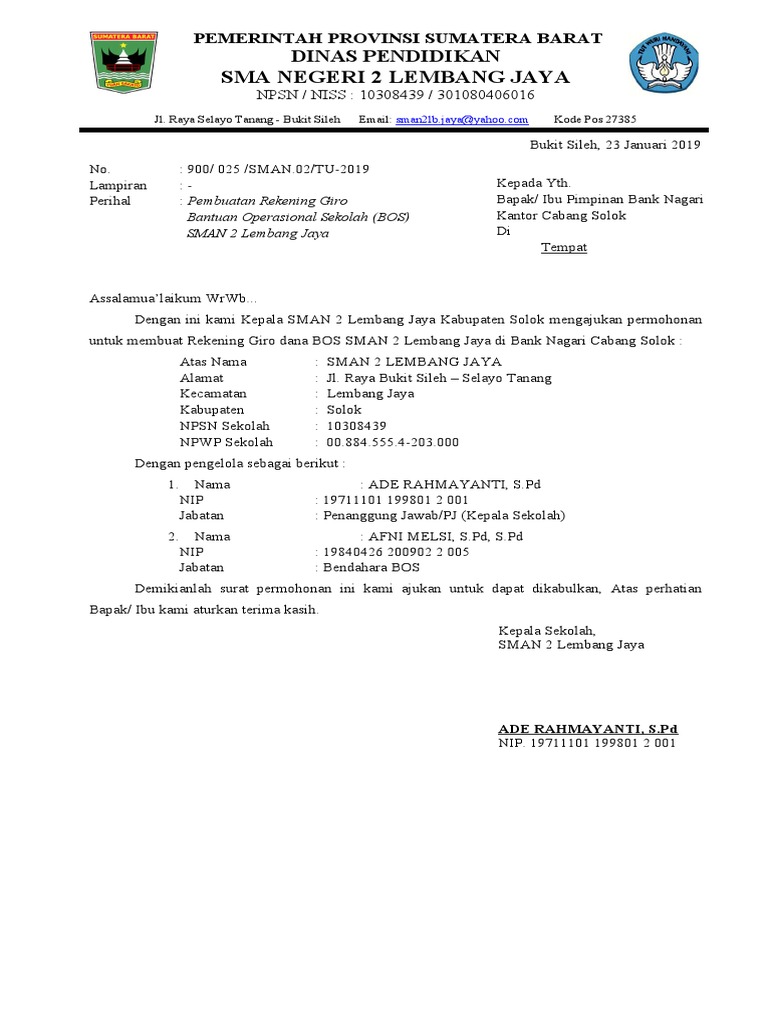 SURAT PERMOHONAN Rekening Giro | PDF