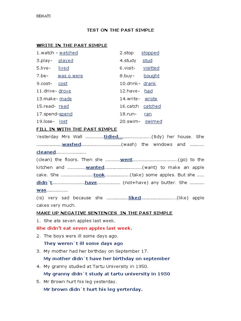 Past Simple Test | PDF