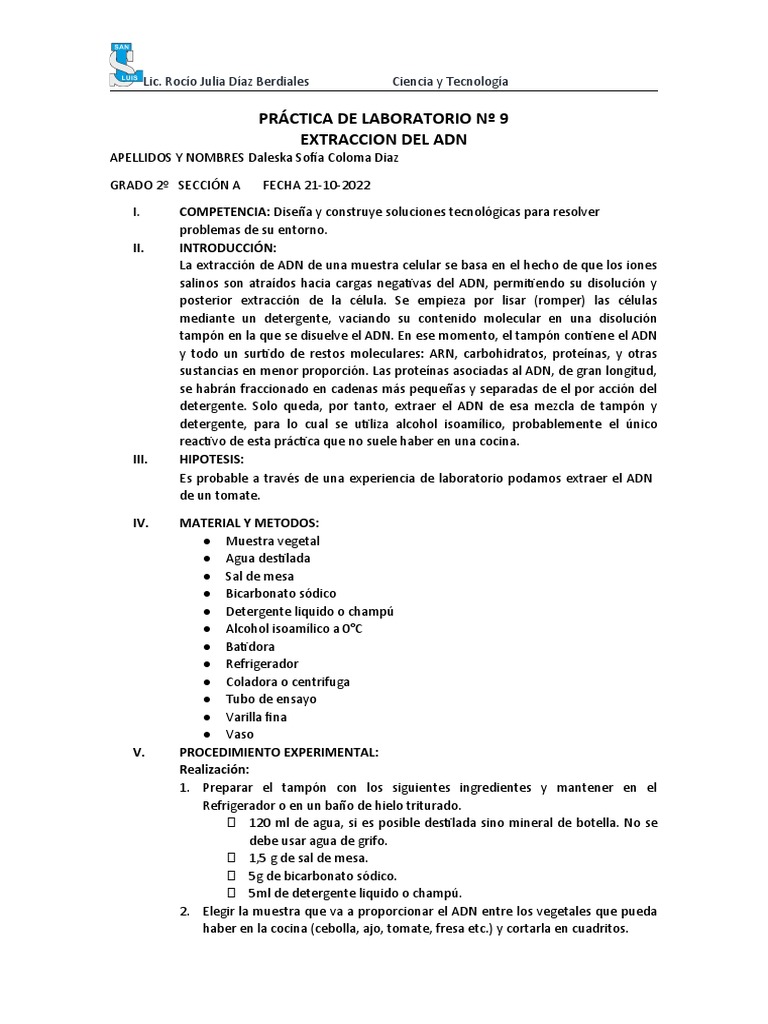 Práctica de Laboratorio Extracción Del Adn | PDF | Mutación | Cáncer