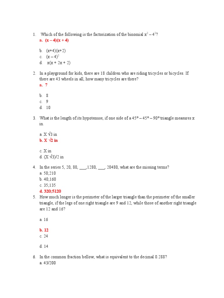 CSA Pre-Test Questionnaire | PDF | Factorization | Polynomial