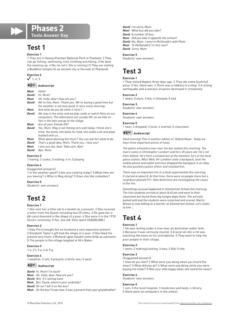 Phases 2 2nd Ed Tests Answer Key - Final | PDF