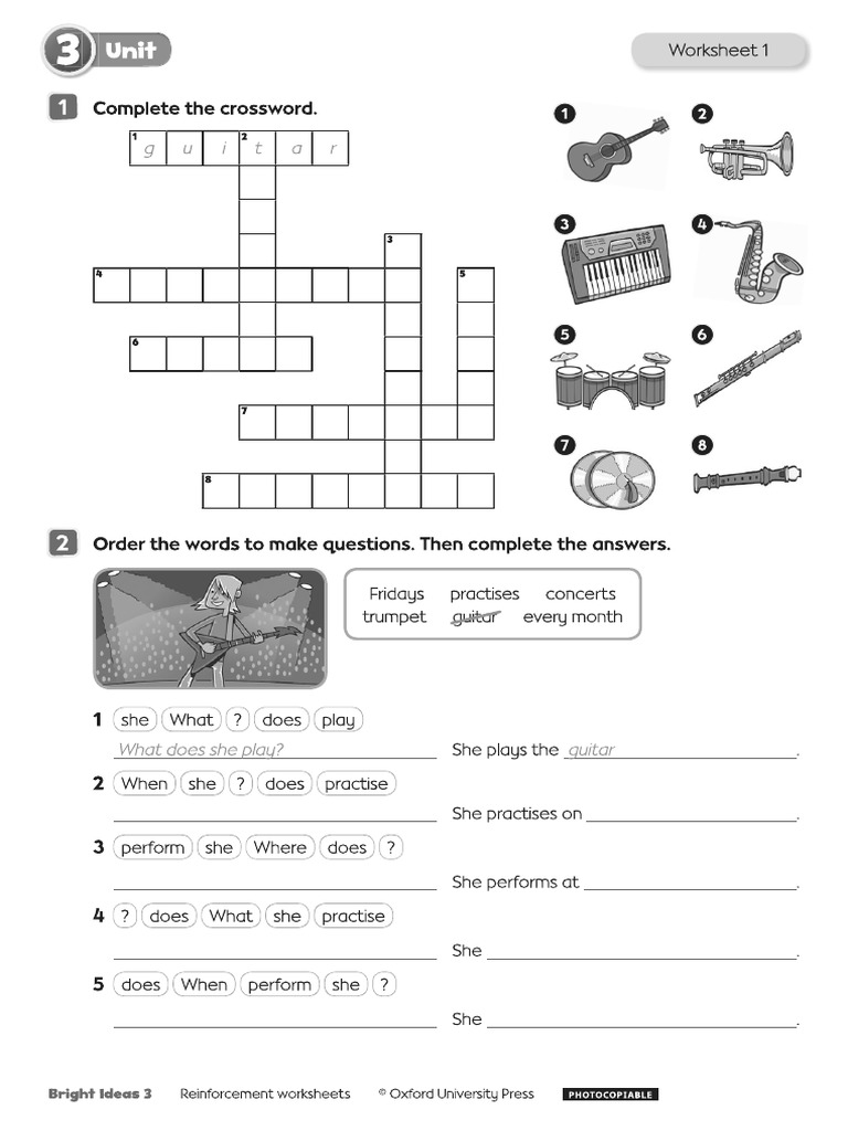 Bright - Ideas - 3 - Reinforcement - Worksheets Unit 3a | PDF