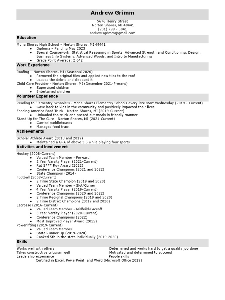 Andrew Grimm Resume | PDF