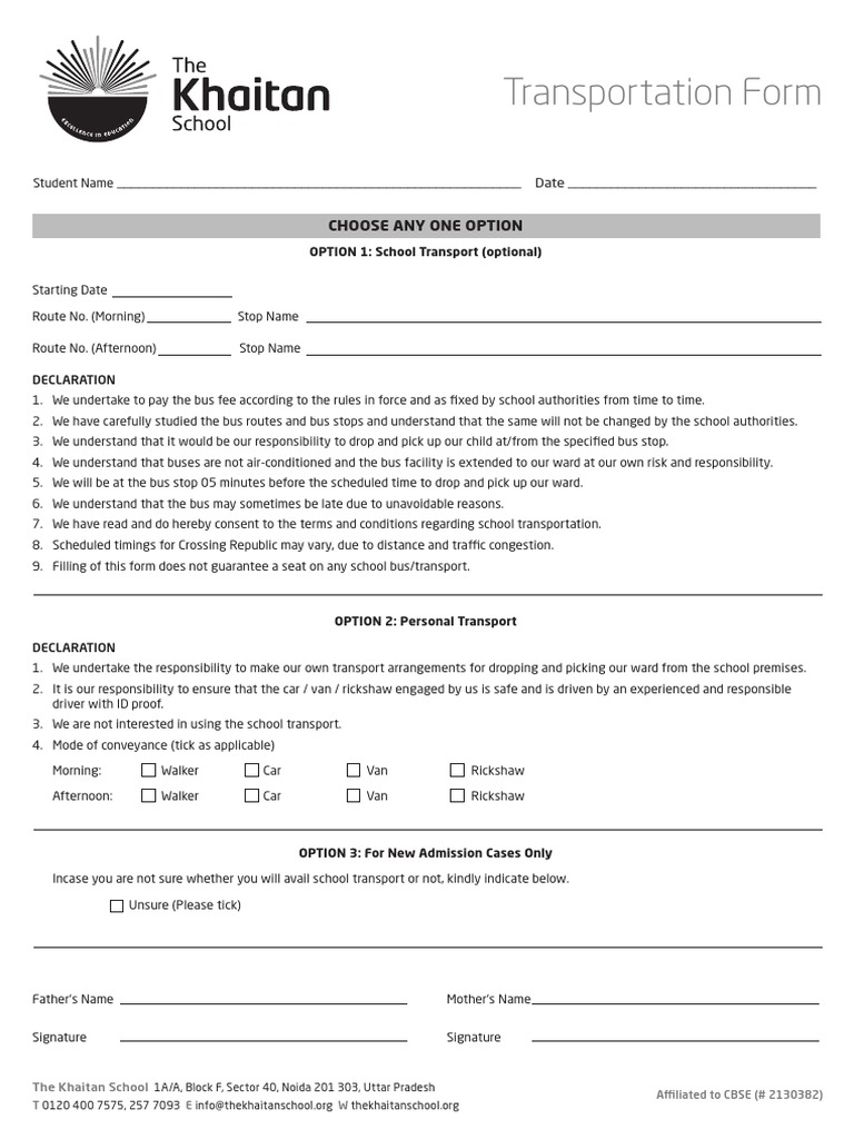Transport Form | PDF | Bus | Transport