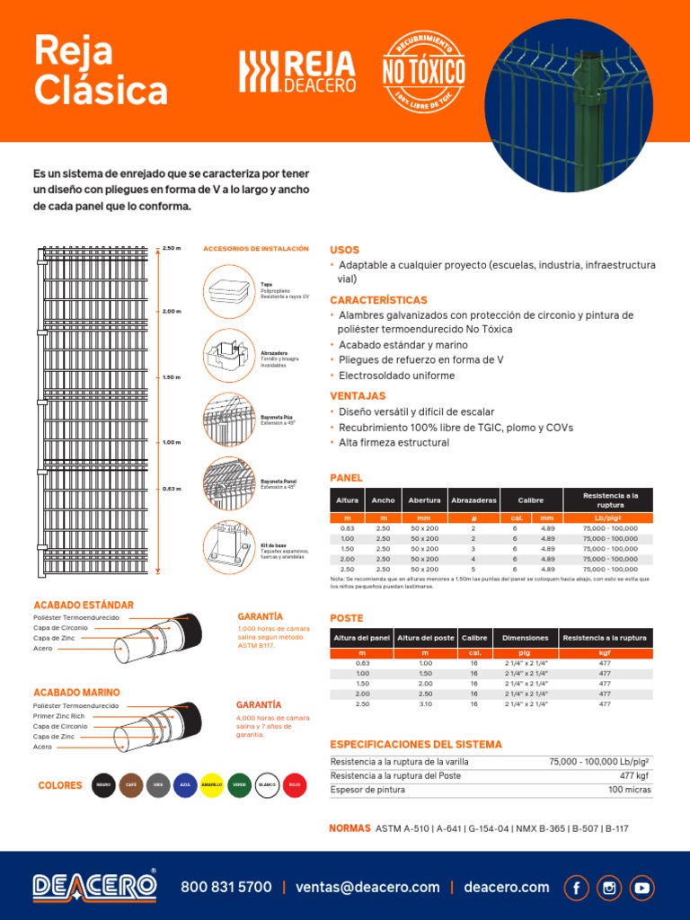 Reja Clasica Deacero Ficha Tecnica | PDF | Sustancias químicas | Química