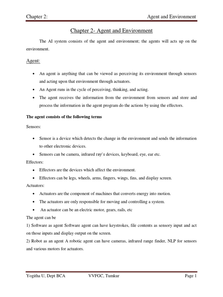 Ai Chapter 2 | PDF | Perception | Actuator