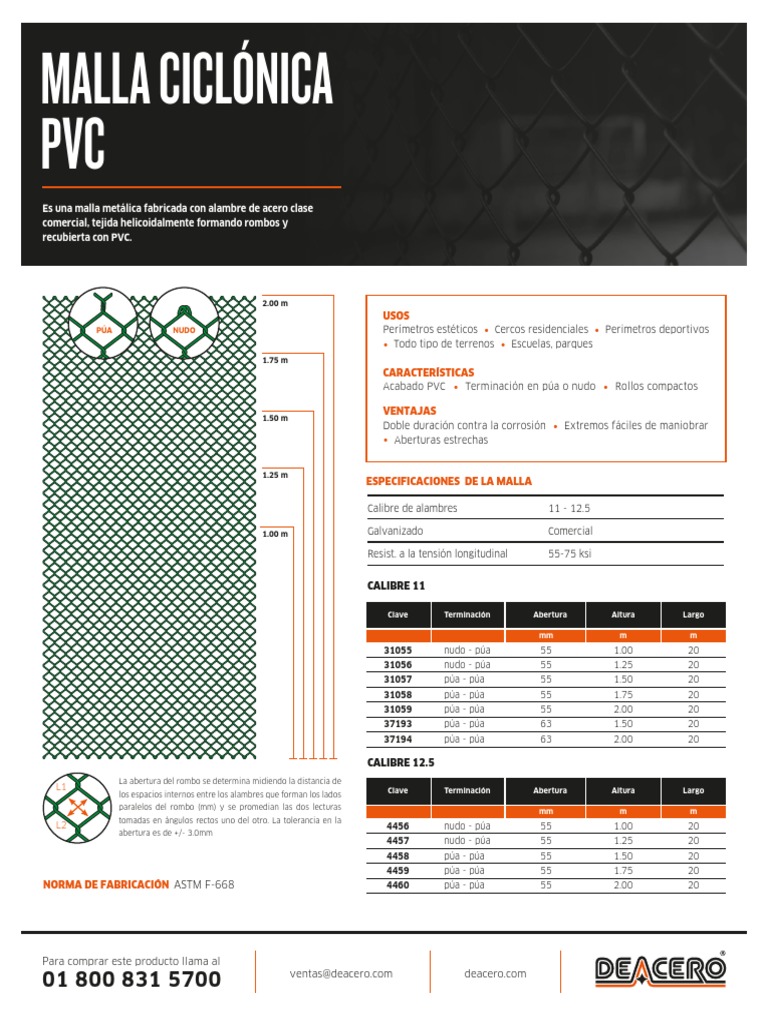 Ciclonica PVC Deacero Ficha Tecnica | PDF | Materiales de construcción | Rieles