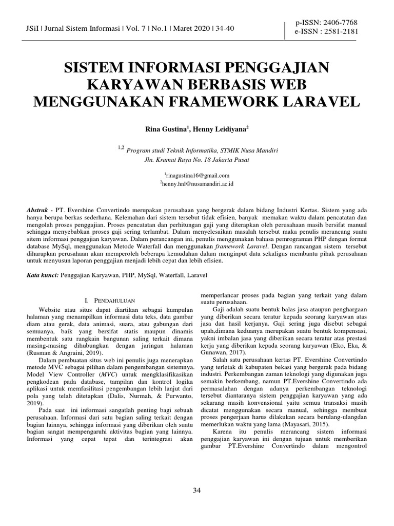 Sistem Informasi Penggajian Karyawan Berbasis Web Menggunakan Framework Laravel | PDF | Komputer