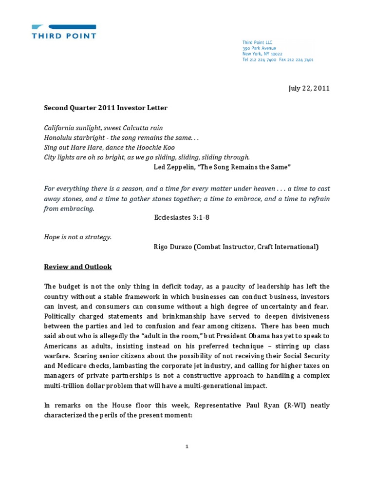 Third Point's 2nd-Quarter 2011 Investor Letter | PDF