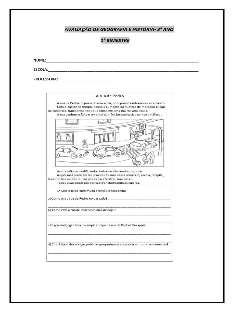 Avaliação de Geografia e História 3º Ano | PDF | Ciências Sociais ...