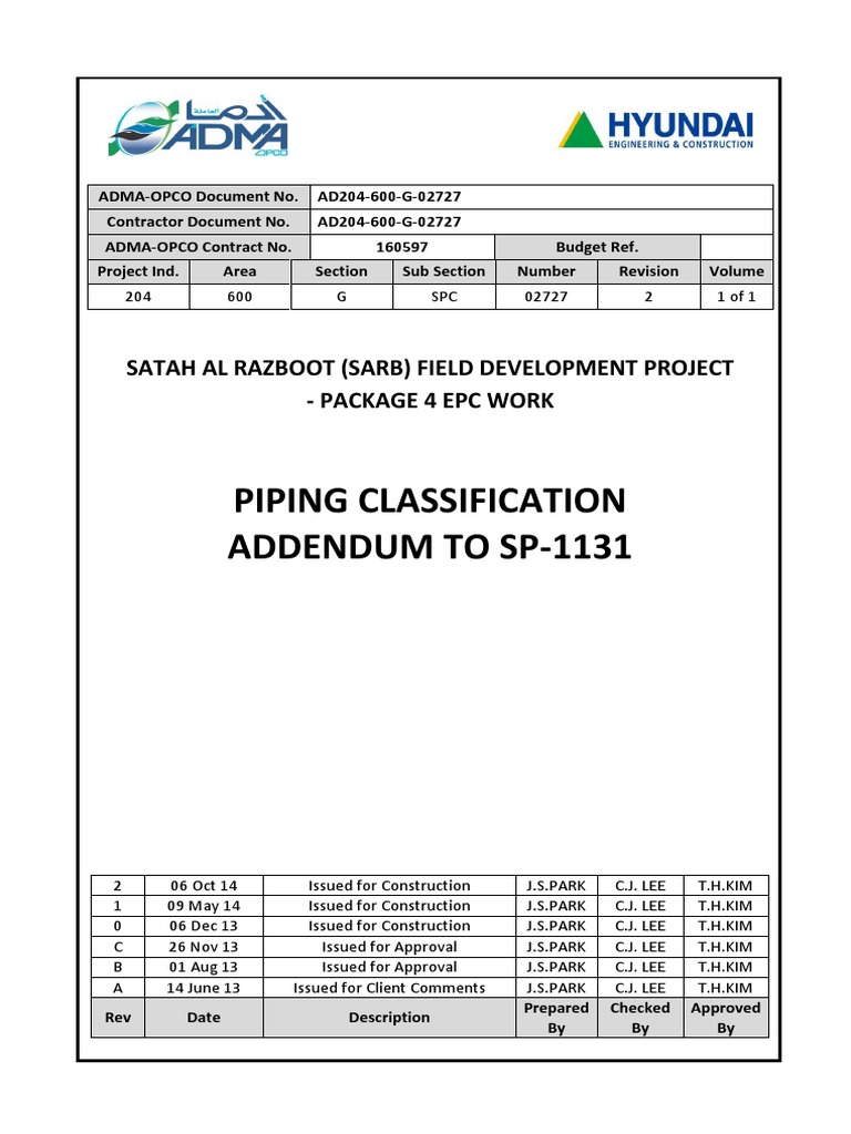 Ad204-600-G-02727 Piping Classification Rev 2 | PDF | Pipe (Fluid Conveyance) | Valve