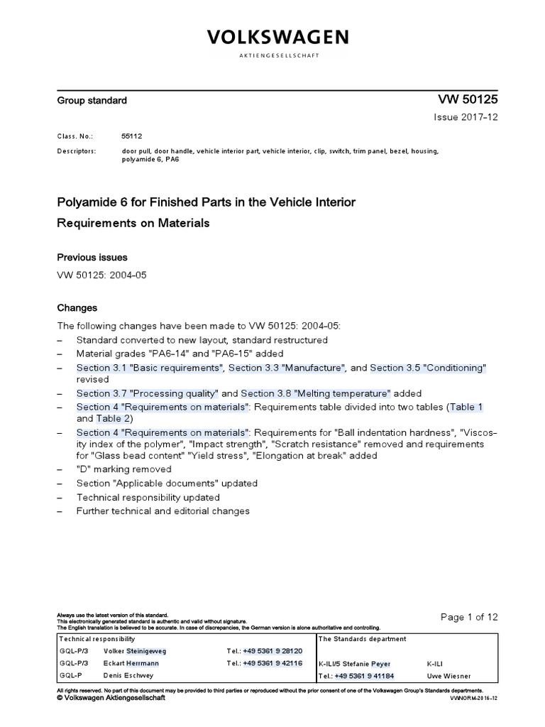 VW 50125 en | PDF | Differential Scanning Calorimetry | Volkswagen