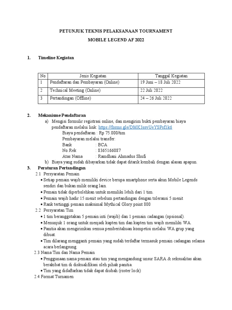 Juknis Turnamen ML Af2022 | PDF