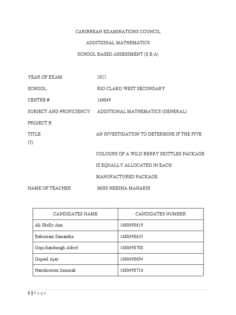 Add Maths Sba | PDF | Median | Percentile Add Maths Sba | PDF | Median | Percentile