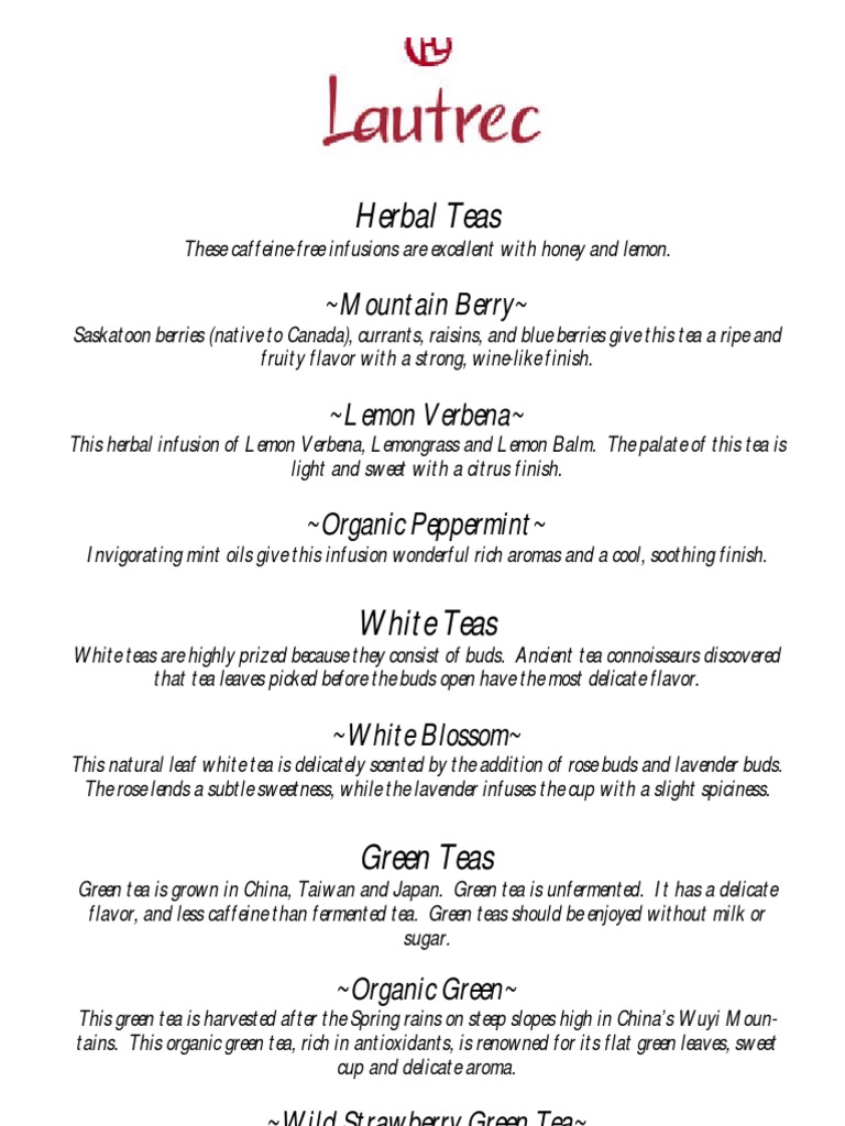 Tea Menu | Download Free PDF | Tea | Green Tea