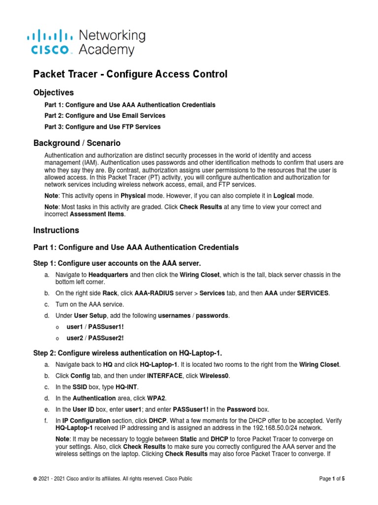 Packet Tracer Configure Access Control Answer Key | PDF | File Transfer ...