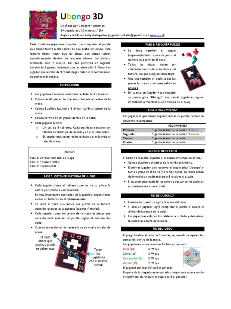 Ubongo 3D - Reglas en Espanol A La JCK | PDF | Juego de azar