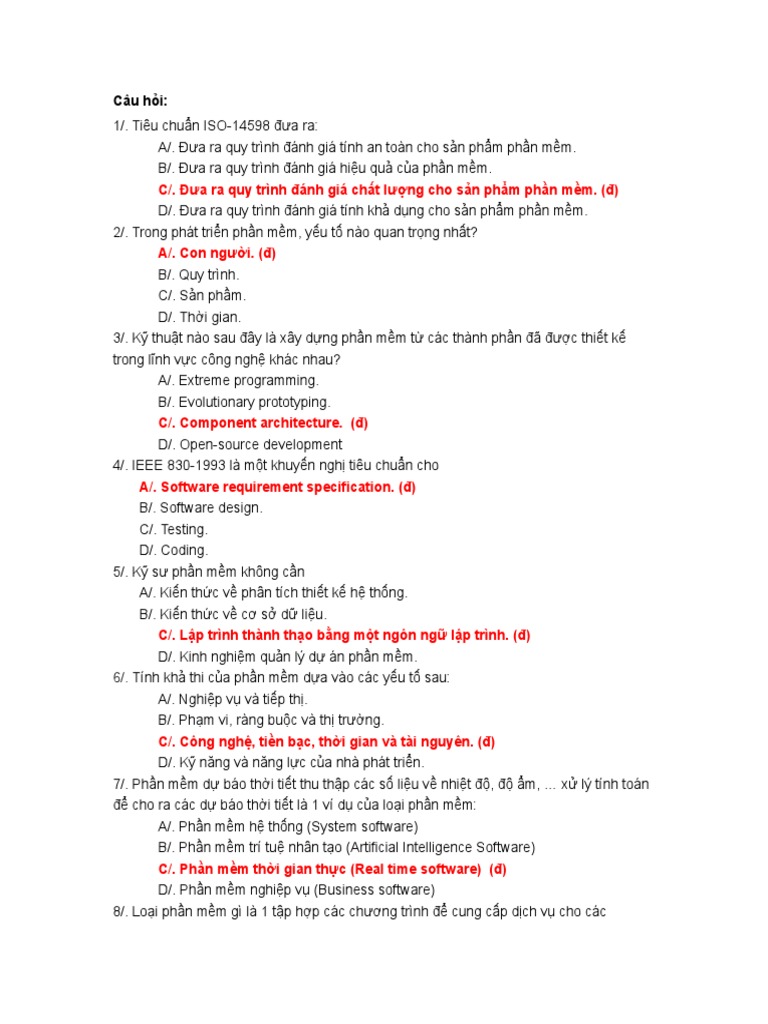 (123doc) 250 Cau Hoi Trac Nghiem Cong Nghe Phan Mem Co Dap An | PDF