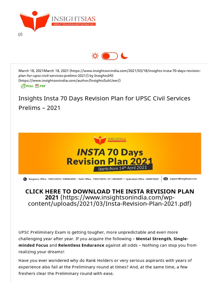 Insights Insta 70 Days Revision Plan For Upsc Civil Services Prelims
