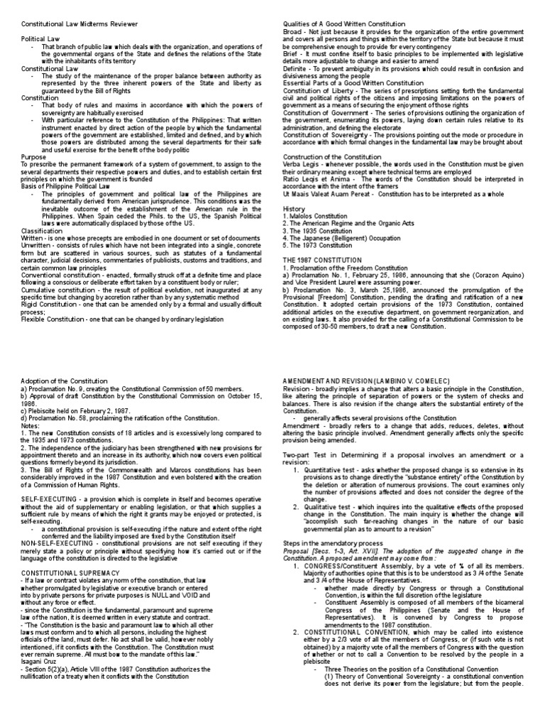 Constitutional Law Midterms Reviewer | PDF | Standing (Law) | Initiative