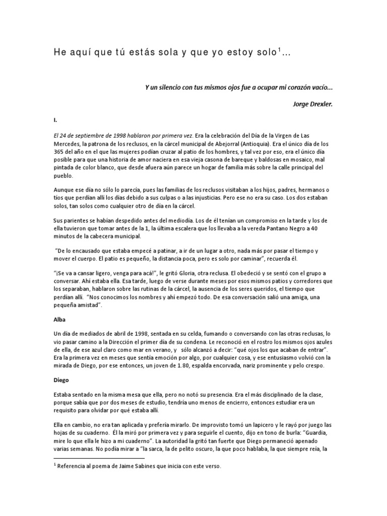 He Aquí Que Tú Estás Sola y Que Yo Estoy Solo | PDF | Amor | Prisión