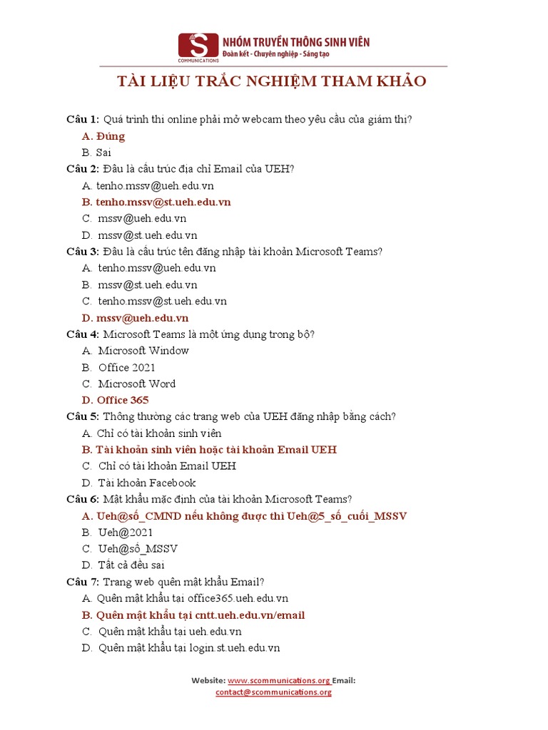 SCOMSUEHENTERWRITER TRẮC NGHIỆM THAM KHẢO SHCD | PDF