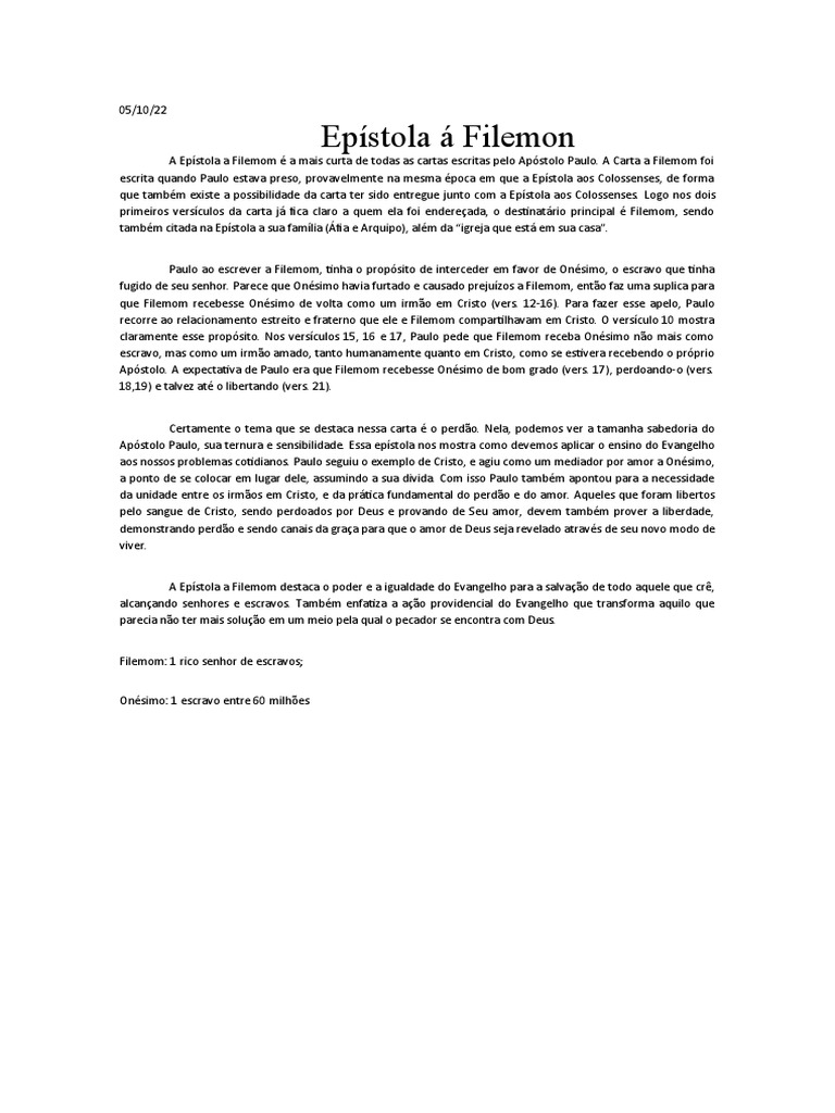 Epístola Á Filemon | PDF | Epístola a Filemon | Apóstolo Paulo