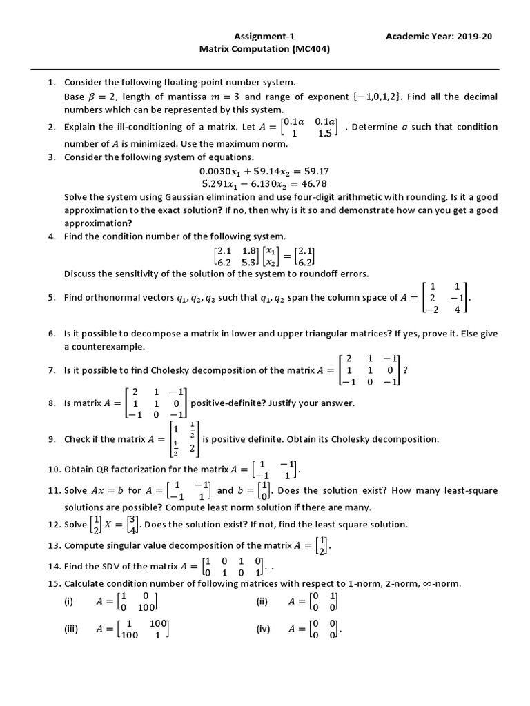 Matrix Questions | PDF | Matrix (Mathematics) | Mathematics Of Computing Matrix Questions | PDF | Matrix (Mathematics) | Mathematics Of Computing