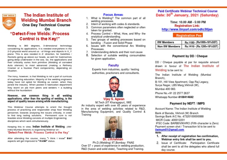 Defect-Free Welds Through Process Control: A One-Day Technical Webinar ... Defect-Free Welds Through Process Control: A One-Day Technical Webinar ...