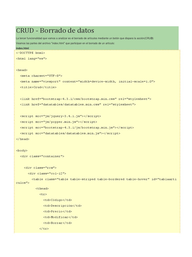 Avance 3 CRUD - Borrado de Datos | PDF | Hipertexto | Red mundial
