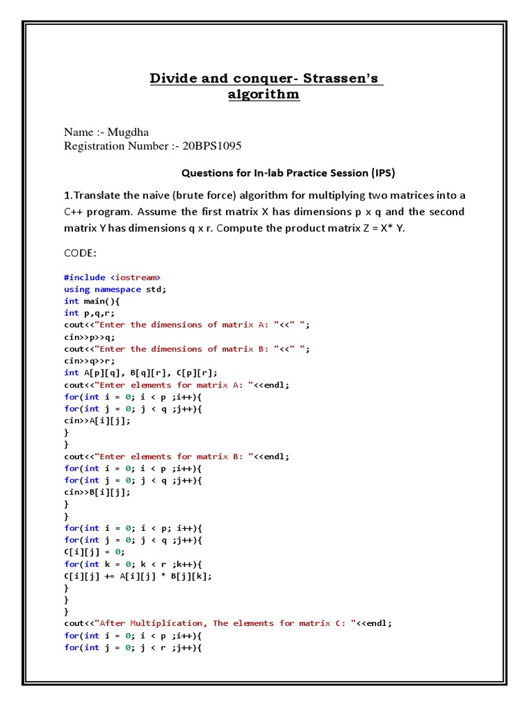 Daa Lab 4 | PDF | Matrix (Mathematics) | Software Engineering Daa Lab 4 | PDF | Matrix (Mathematics) | Software Engineering