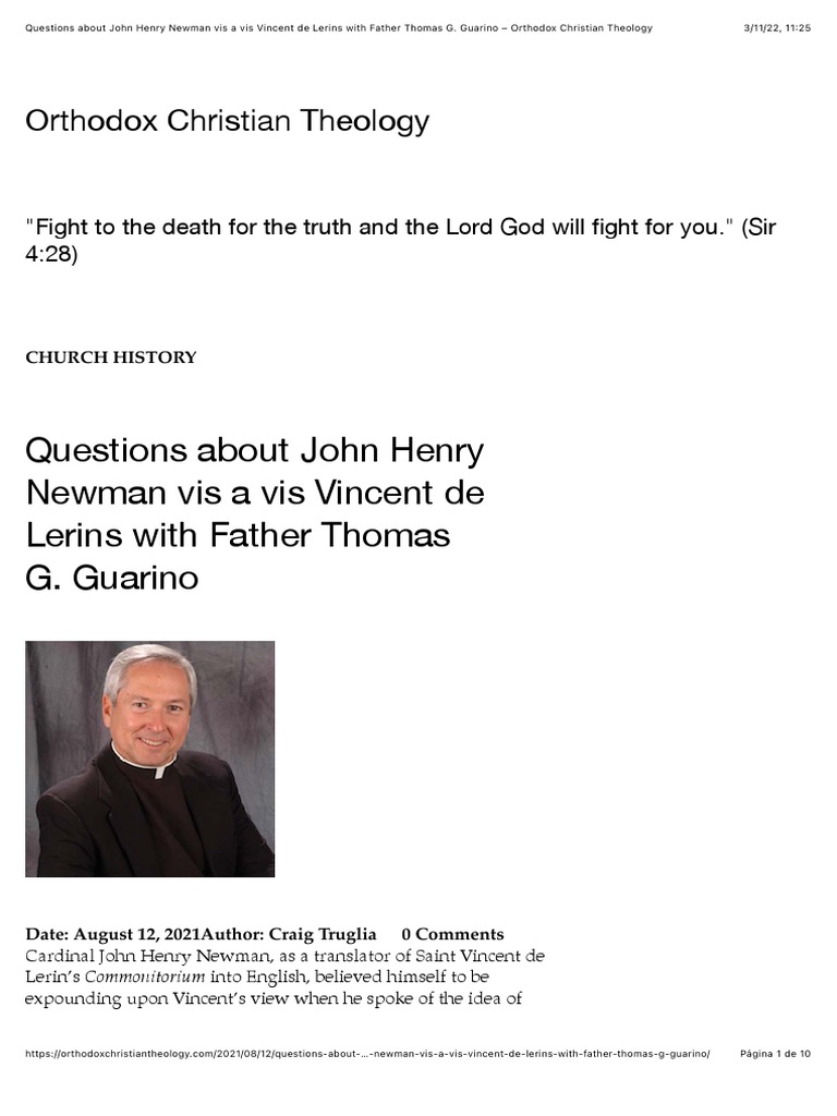 Questions About John Henry Newman Vis A Vis Vincent de Lerins With ...