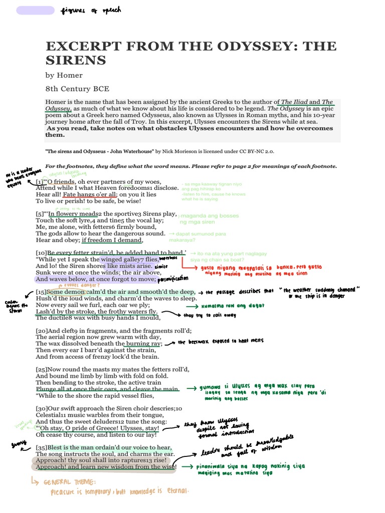 Excerpt From The Odyssey - The Sirens | PDF | Cognition