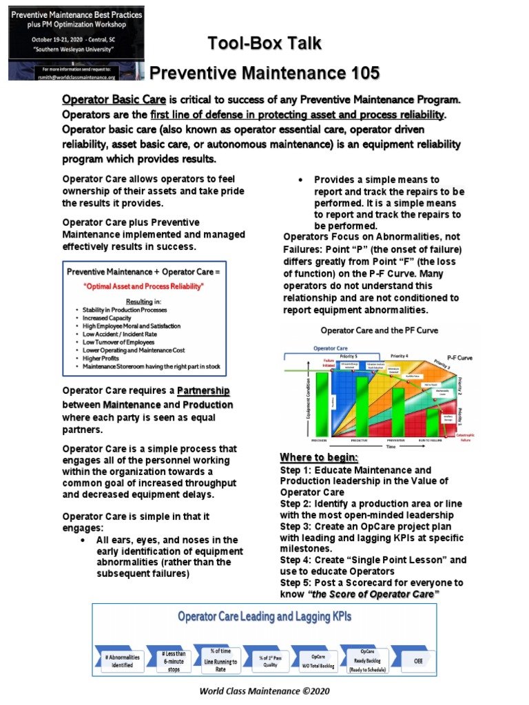 Tool Box Talk Preventive Maintenance 105 Operator Care 1597205124 | PDF ...