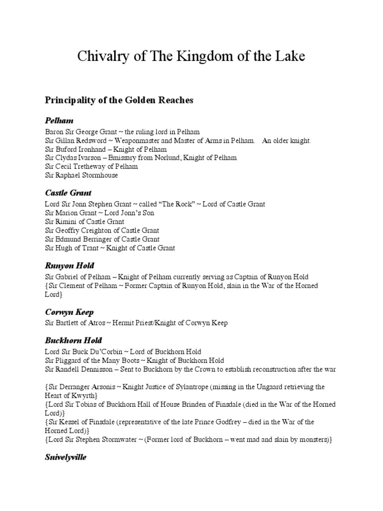 Knights of the Kingdom of the Lake | PDF | Nobility | Forms Of Government