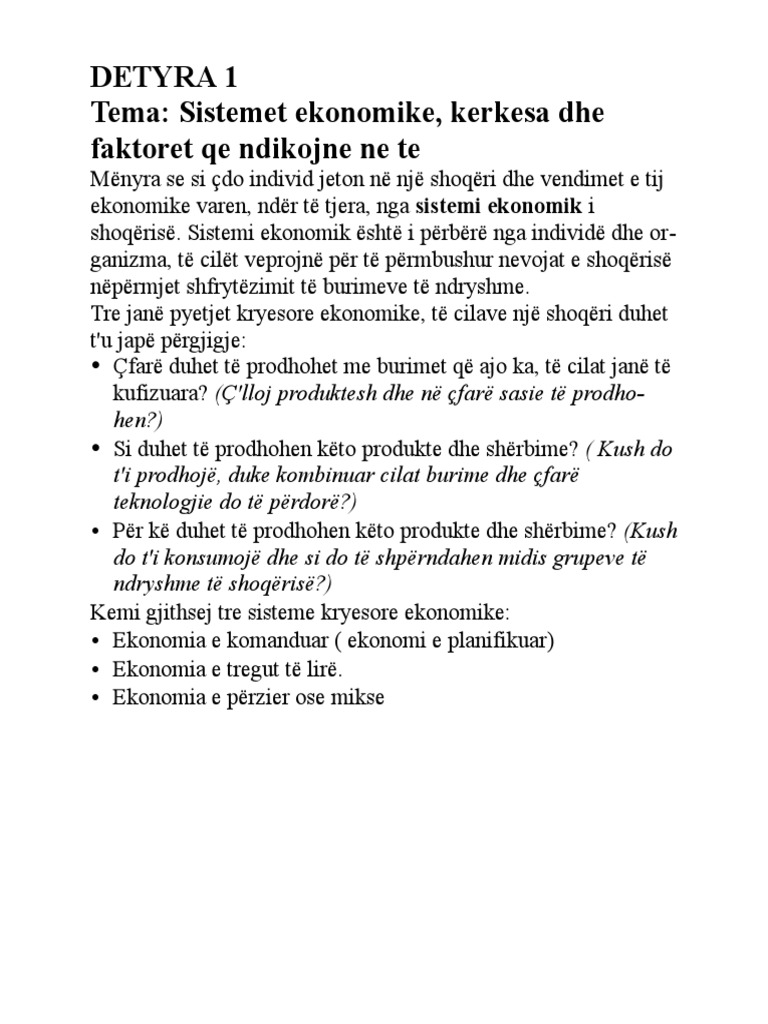 Detyra 1 Ekonomi | PDF