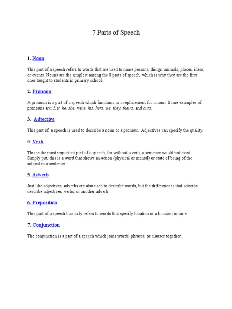 7 Parts of Speech | PDF