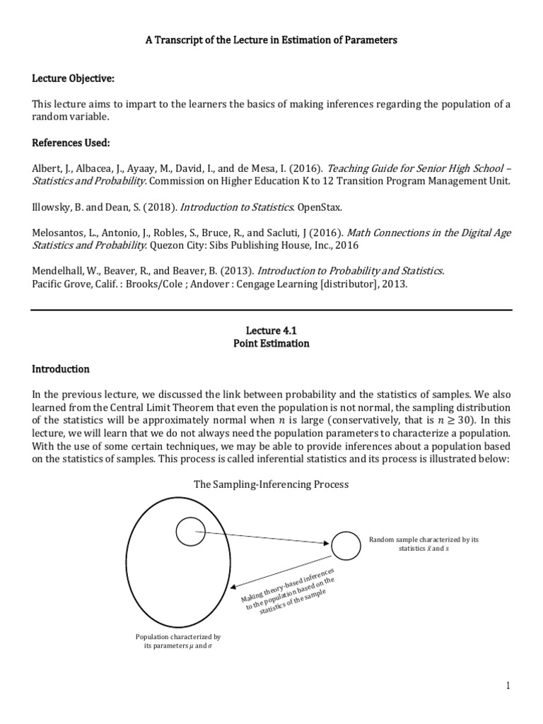 Lecture Transcript 4 (Estimation of Paramterers) | PDF | Estimator | Standard Error