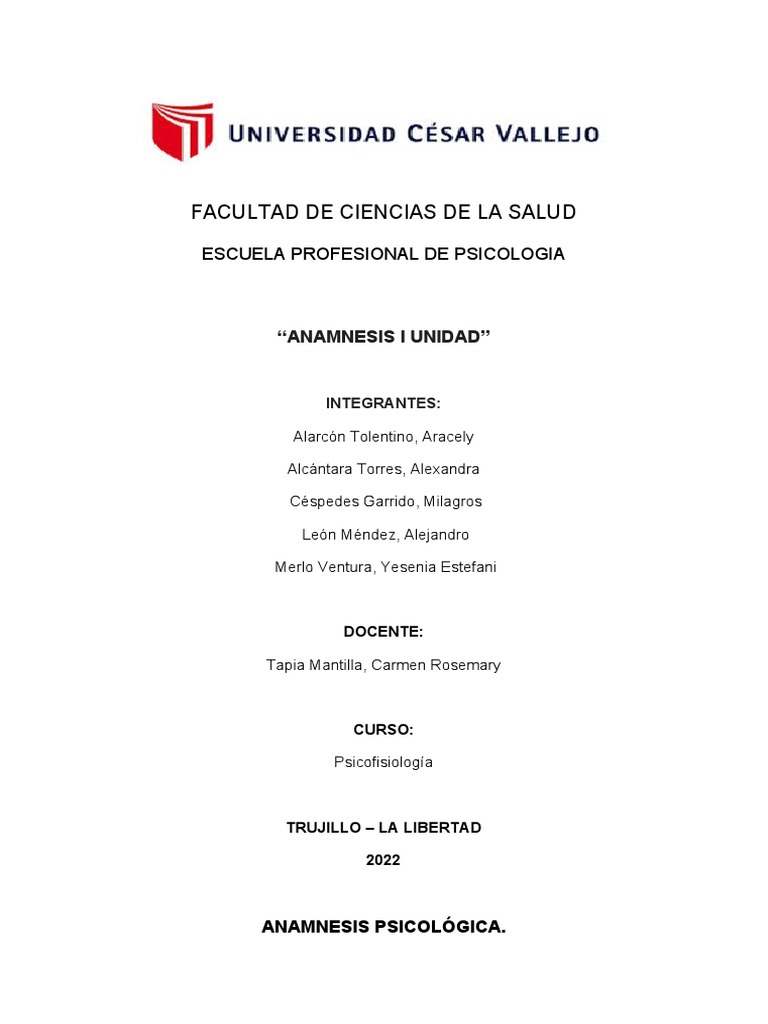 Anamnesis Psicológica Psicofisiología Sesión 5 | PDF | Enfermedades y trastornos | Ciencias de ...